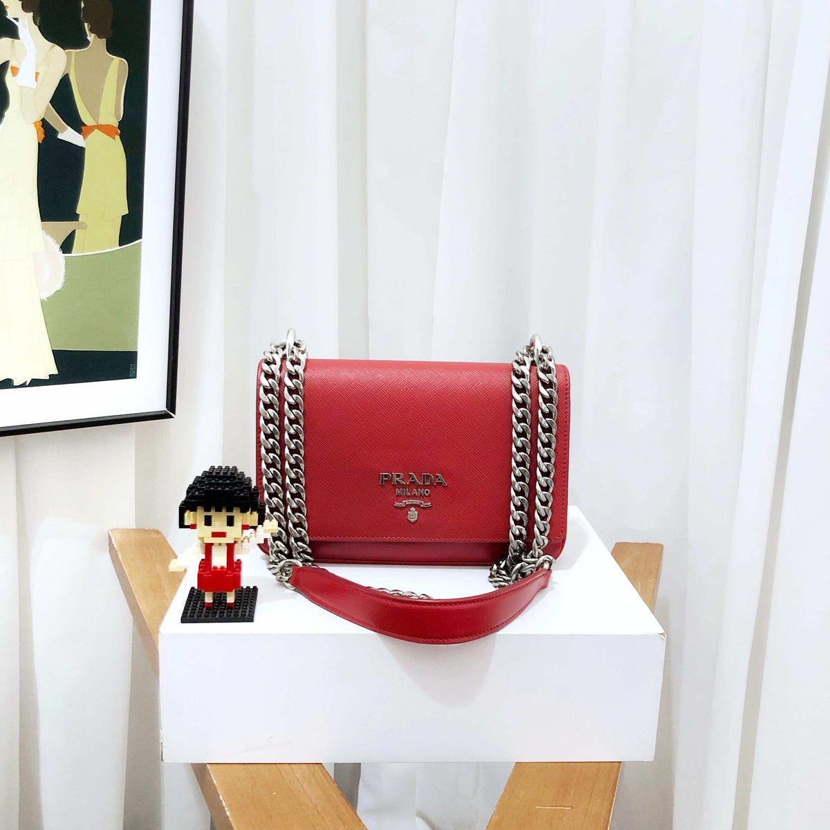 Prada Cahier Red Leather Shoulder Bag | ShopShops