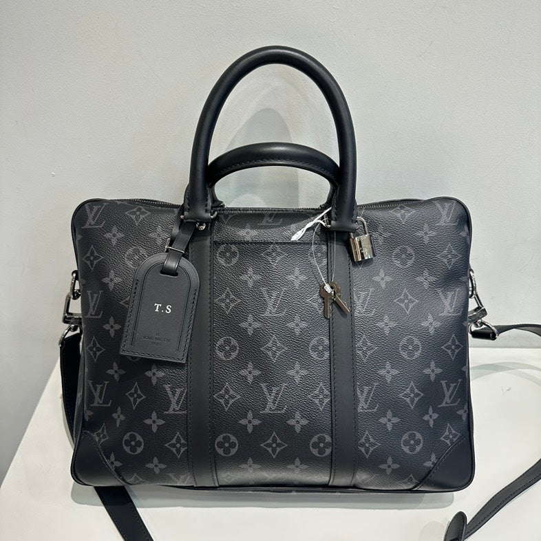 Pre-loved Louis Vuitton Monogram Shadow Tote Bag in Black Leather Cros ...