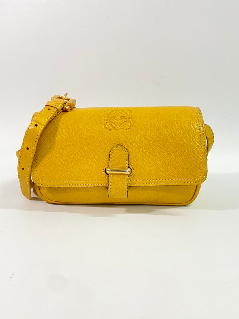 LOEWE Puzzle Mini Yellow Leather Shoulder Bag | ShopShops