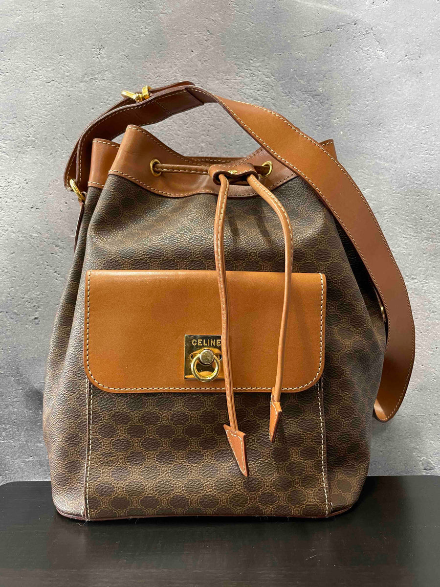 Celine Drawstring Bucket Bag JZ39256500 in Brown Leather | ShopShops